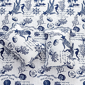 Great Bay Home Twin/Twin XL Coastal Bedding Set, Summer Coastal Quilt with Sham, Beach 2-Piece Reversible All Season Bedspread Quilt Set. Lightweight Nautical Quilted Coverlet. Navy