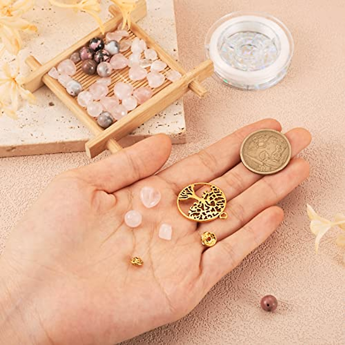 Cheriswelry Box of 8mm Gemstone Beads Bracelet Making Kit with Natural Mixed Stone Beads Rhinestone Spacer Beads Alloy Pendants Elastic Thread Jump Ring for Jewelry Making Crafts (254Pcs/Box)