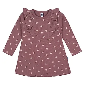 Gerber Baby Girls' Toddler Long Sleeve Dress with Ruffle Detail, Pink Daisies, 12 Months