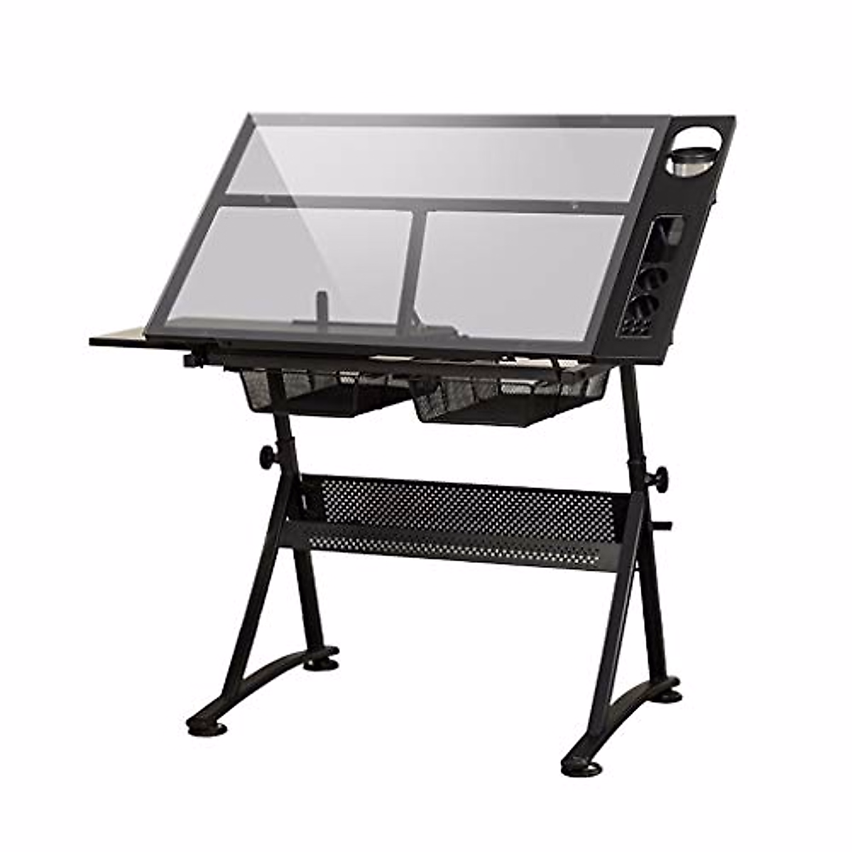 EESHHA Drawing Table Drafting Table with Storage, Height Adjustable Tiltable Art Desk, Glass Panel Drawing Desk, for Work Study Painting Craft Table