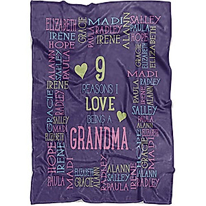 Personalized Grandma Blanket Throw. Reasons I Love Being a Grandpa Grandma Papa Mommy Nana. Customized Blanket for Grandparent with All Names in for Birthday (Purple, Fleece 50" x 60")