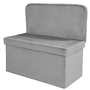 B FSOBEIIALEO Folding Storage Ottoman with Seat Back Footstool Space-Saving Room Organizer Cube Box for Seating & Resting (Grey, Large)