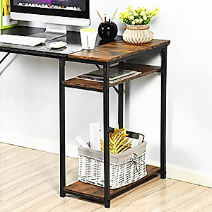 FurnitureR 55 inch Study Writing Table with Storage Shelves Space Saving for Home Office, Modern Style PC Metal Frame Computer Desk, Black&Brown