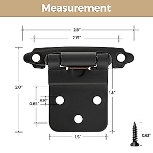 50 Pack 25 Pair Black Cabinet Hinges - 3/8 inch Inset Kitchen Cabinet Hinges, Semi-Concealed Hinges, Self Closing Cabinet Door Hinges with Door Bumper Flush Face Mount Cupboard Hardware