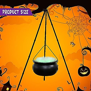 Halloween Cauldron Decorations Outdoor - Large Witches Cauldron on Tripod with Lights, Black Plastic Cauldron Decor with Timer Lights, Cauldron Witch Halloween Decorations for Porch Yard Lawn Outside