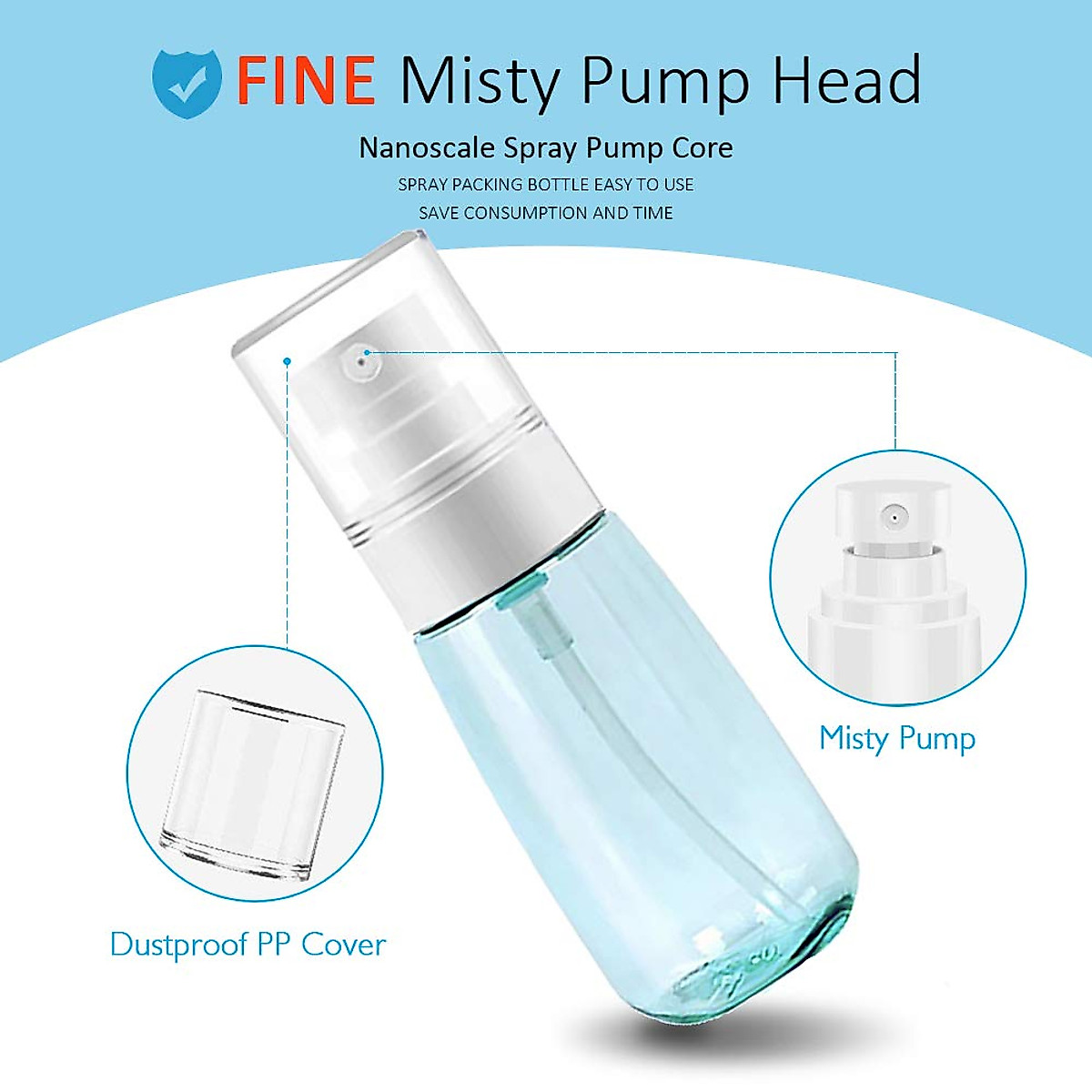 AMORIX 6PCS Spray Bottles Small 100ml 3.4 oz Empty Mini Travel Size Spray Bottle Fine Mist Hairspray Bottle for Essential Oils Refillable Travel Containers for Cosmetic, Perfume + Drawstring Bag