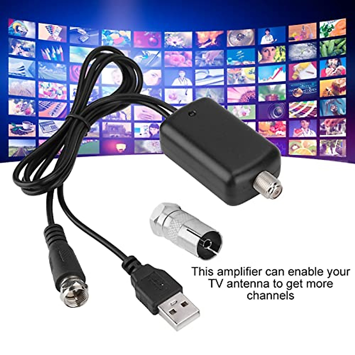 PUSOKEI Indoor TV Antenna Amplifier, HD TV 25dB Low Noise Antenna Signal Booster with Adapter, High Gain TV Channel Boost with USB Power Supply for Focus TV Antenna