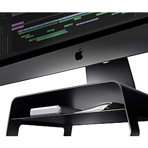 Twelve South Curve Riser Monitor Stand | Ergonomic Desktop Stand with Storage Shelf for iMac and Displays, Matte Black
