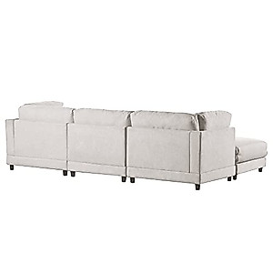 WILLIAMSPACE 110" Sectional Sofa Couch for Living Room, Modern L-Shape Sofa with Convertible Ottoman, Upholstered Modular Sofa with 4 Waist Pillows, Beige