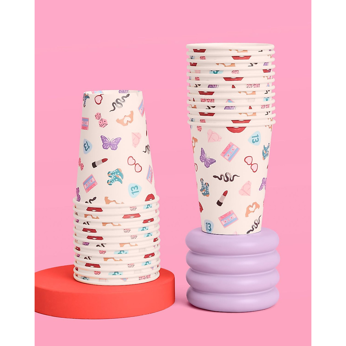 xo, Fetti Eras Party White Paper Cups | 24 Disposable 12 oz Cups | Concert Party Drinkware, Bachelorette Decorations, Birthday Tableware, Bridesmaid Supplies