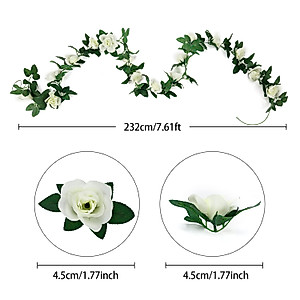 Flower Vines Rose Garland Silk Flowers White Flower Garland Faux Flowers Decor Indoor Fake Vines With Fake Flowers Artificial Flowers Outdoor Home Wedding Party Garden Wall Decoration(4 Pack /30.4 Ft)
