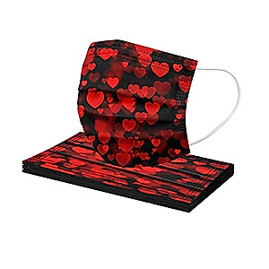 50Pack Valentines Disposable Face_Masks for Adults Women Valentines Day Women Disposable Red Heart Party Mask Couple