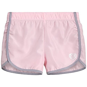 Body Glove Girls Shorts 4 Pack Athletic Performance Dry Fit Dolphin Gym Shorts, Scrunchie (7-12), Size 12, GreyPurple HeartBlackPink