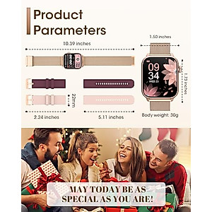 AKUMAKA Smart Watches for Women(Answer/Make Calls), 1.85'' HD Bluetooth 5.3 Smart Watch for Android Phones and iOS, Fitness Tracker Watch with Heart Rate/Sleep Monitor, IP68 Waterproof Sport Watch