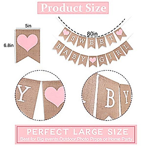 Sweet Baby Girl Burlap Banner - Sweet Baby Boy Shower Decorations, Rustic Baby Shower Decorations, Photo Decoration Props (Sweet Baby Girl Pink)
