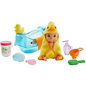 Barbie Skipper Babysitters Inc. Feeding and Bath-Time Playset with Color-Change Baby Doll, Tub and 6 Accessories