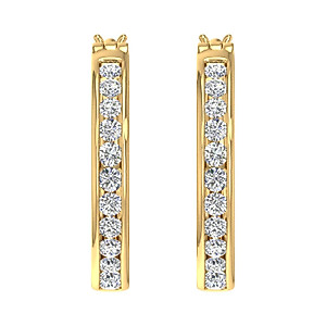 1 Carat Channel Set Diamond Hoop Earrings in 10k Yellow Gold