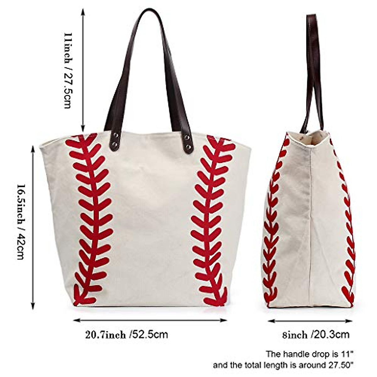 YIQIGO Baseball Bag Handbag for Woman Shopping Bag Travel Bag Canvas Casual Bag with Softball Varsity Gym Shoulder Handbag (Off White)