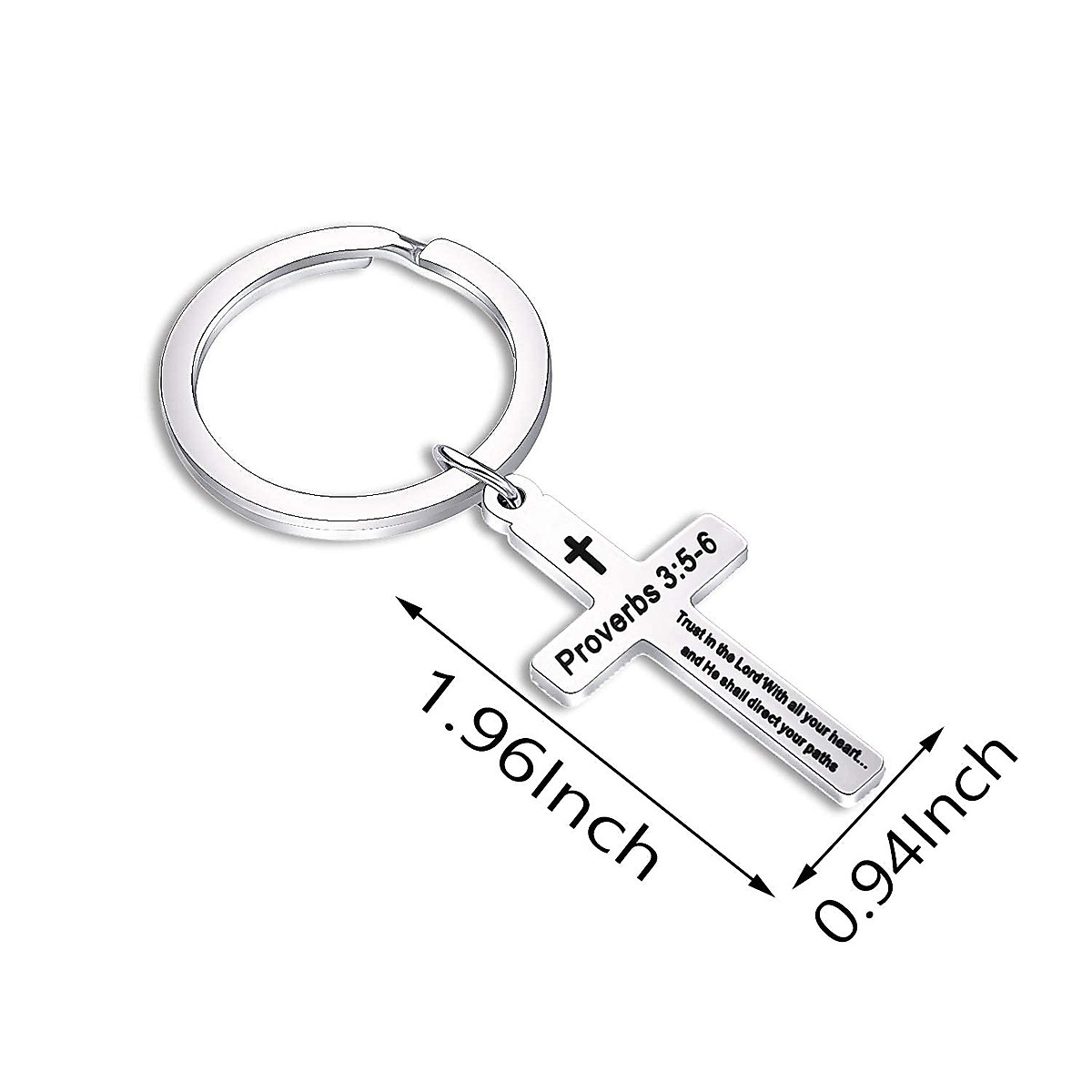 BEKECH Christian Keychain Trust in The Lord Proverbs 3:5-6 Keychain Cross Charm Religious jewelry Christian Gift (silver cross)