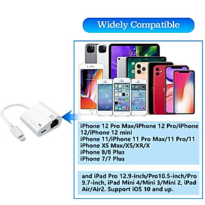 Lightning to Ethernet Adapter with Charging for iPhone/iPad [Apple MFi Certified] 2 in 1 RJ45 Ethernet High Speed iPhone LAN Network Adapter Support 100 Mbps Ethernet Network