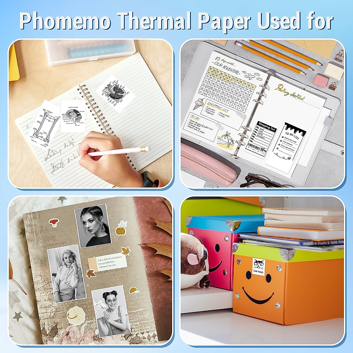 Phomemo White Self-Adhesive Thermal Paper, Glossy Printable Sticker Paper for Phomemo M02/M02 Pro/M02S/M03 Bluetooth Pocket Mobile Printer, Black on White, 50mm x 3.5m, Diameter 30mm, 3-Rolls