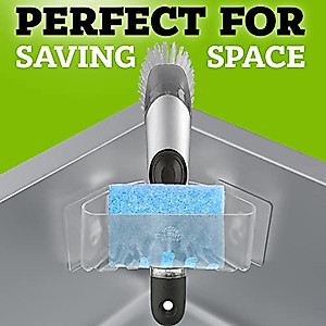 The Crown Choice Kitchen Sponge and Brush Holder – Space Saving Corner Sink Caddy - Sponge Holder Plastic, Adhesive, Rust Proof and Water Proof – Kitchen Holder Sponges, Scrubbers, Soap