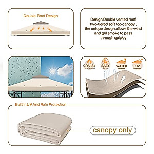 DesiDear 10x10 Canopy Replacement Top Canopy Cover Replacement 10x10 FT Double Tiered Gazebo Covers for Yard Patio Garden Canopy Sunshade (BeigeBrown)