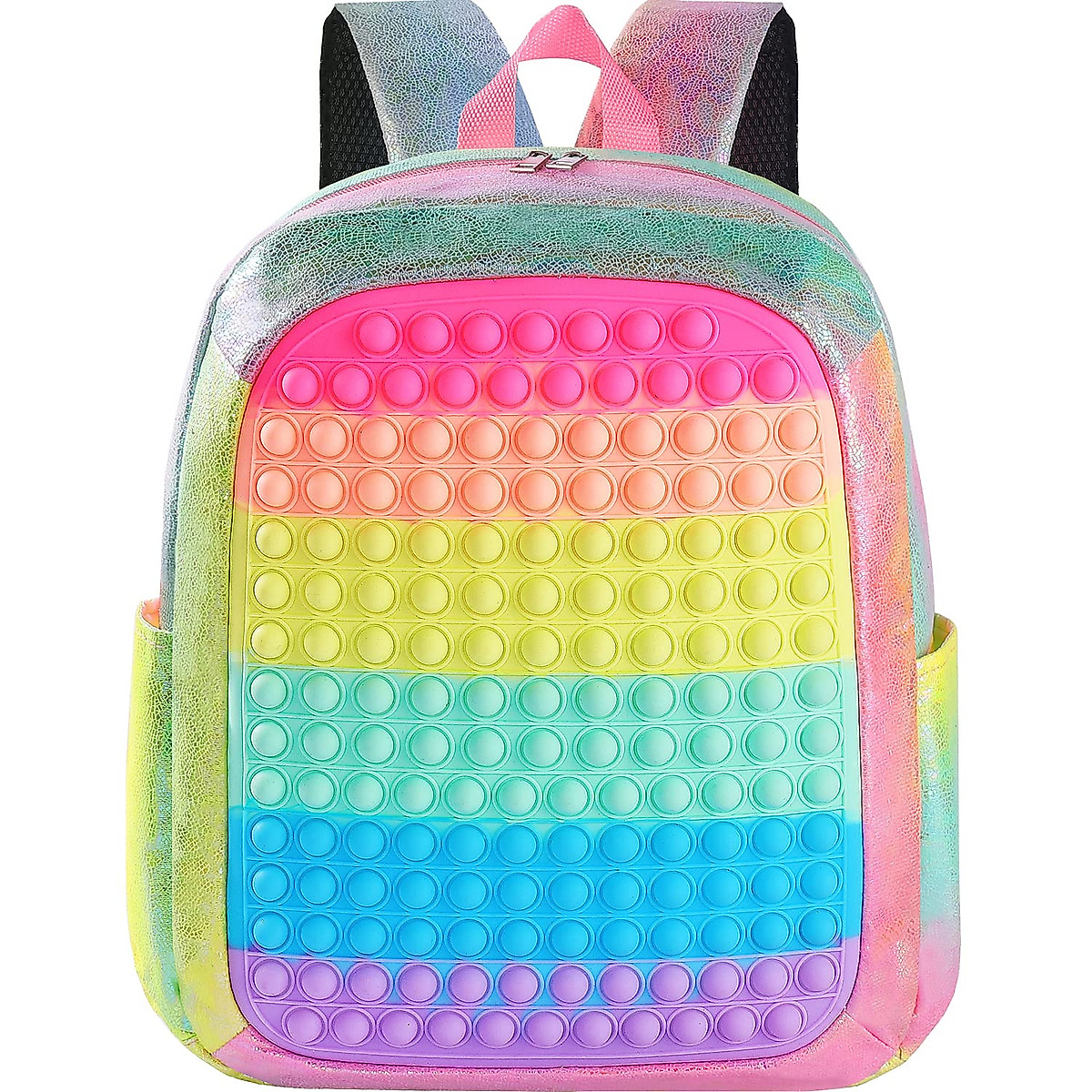 Ejoich Pop On It Backpack for Girls Boys, Large Capacity Fidget Toys Backpack Rainbow Pop Shoulder Bag Pop School Bookbag (Laser Pink)