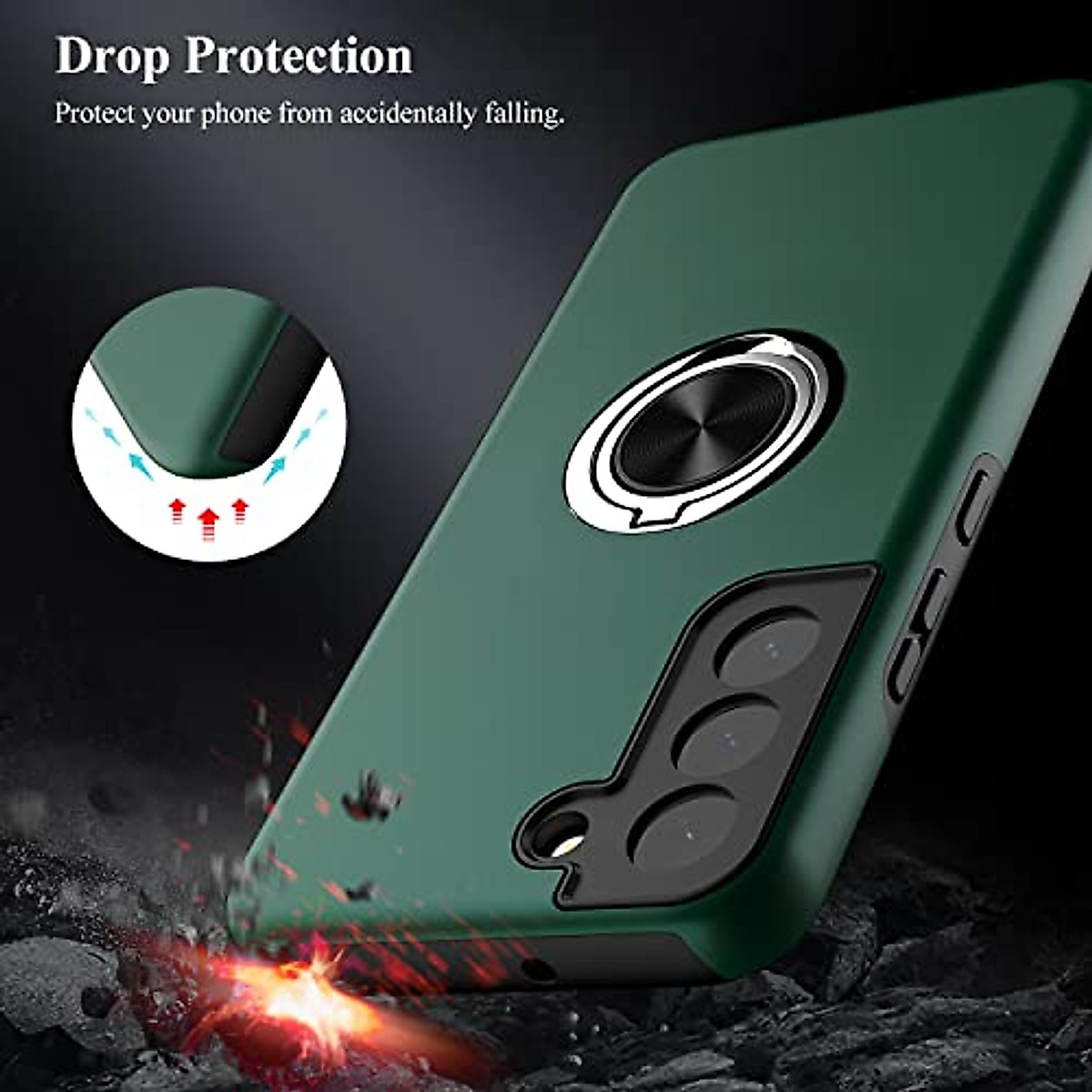 MMHUO for Galaxy S21 Case,Dual Layer Military Grade Drop Protection Case for Samsung S21 Kickstand Case with Hidden Ring Holder Shockproof Protective Phone Case for Samsung Galaxy S21 5G,Dark Green