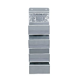 HLONGG Sturdy Door Hanging Organizer,Behind The Door Storage Organizer with Door Hook and Large Clear Windows, Hanging Wall File Organizer ,(Grey, 1 Pack)