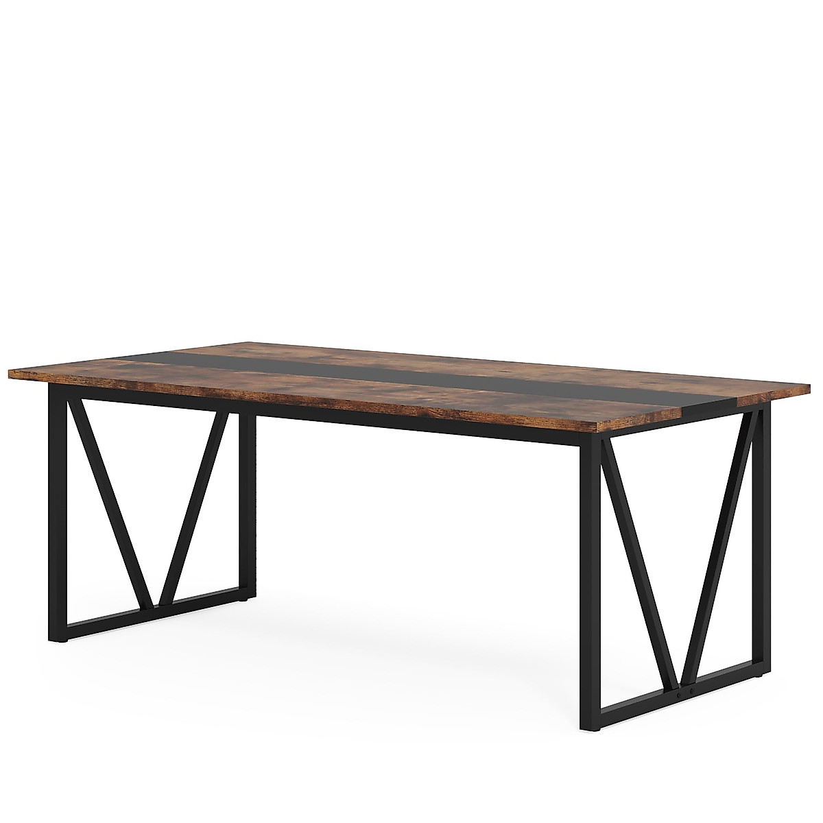 TRIBESIGNS WAY TO ORIGIN Dining Table for 6-8 People, 70.8-inch Rectangular Wood Kitchen Table with Strong Metal Frame, Industrial Large Dining Room Table for Kitchen, Living Room (Rustic Brown)