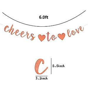 Rose Gold Glitter Cheers to Love Banner, Bunting Garlands for Wedding Engagement Anniversary Bridal Shower Party Decoration Supplies