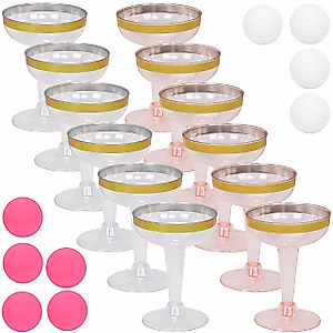 Iconikal Champagne Pong Game Balls and Fluted Cups, Gold Trimmed, 21-Piece Set
