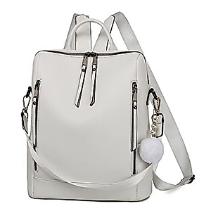 Backpack Purse for Women Multi-pocket Large Capacity Leather Shoulder Bag Multi-purpose Cute Backpack for Girls (White)