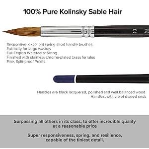 Creative Mark Rhapsody Kolinsky Sable Short Handle Brush - # 10, for Artists, Students, Professionals - Excellent Spring, Full Belly Washes, English Sizing, Split-Proof Points