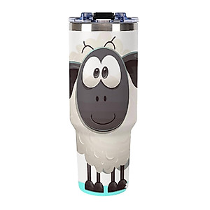 LLUTSNTH 40 Oz Vacuum Tumbler with Light Rose Red Handle Leakproof Insulated Tumbler Sheep Stainless Steel Travel Mug with Lid And Straw Coffee Cup Cute Water Bottles Cup Holder Friendly