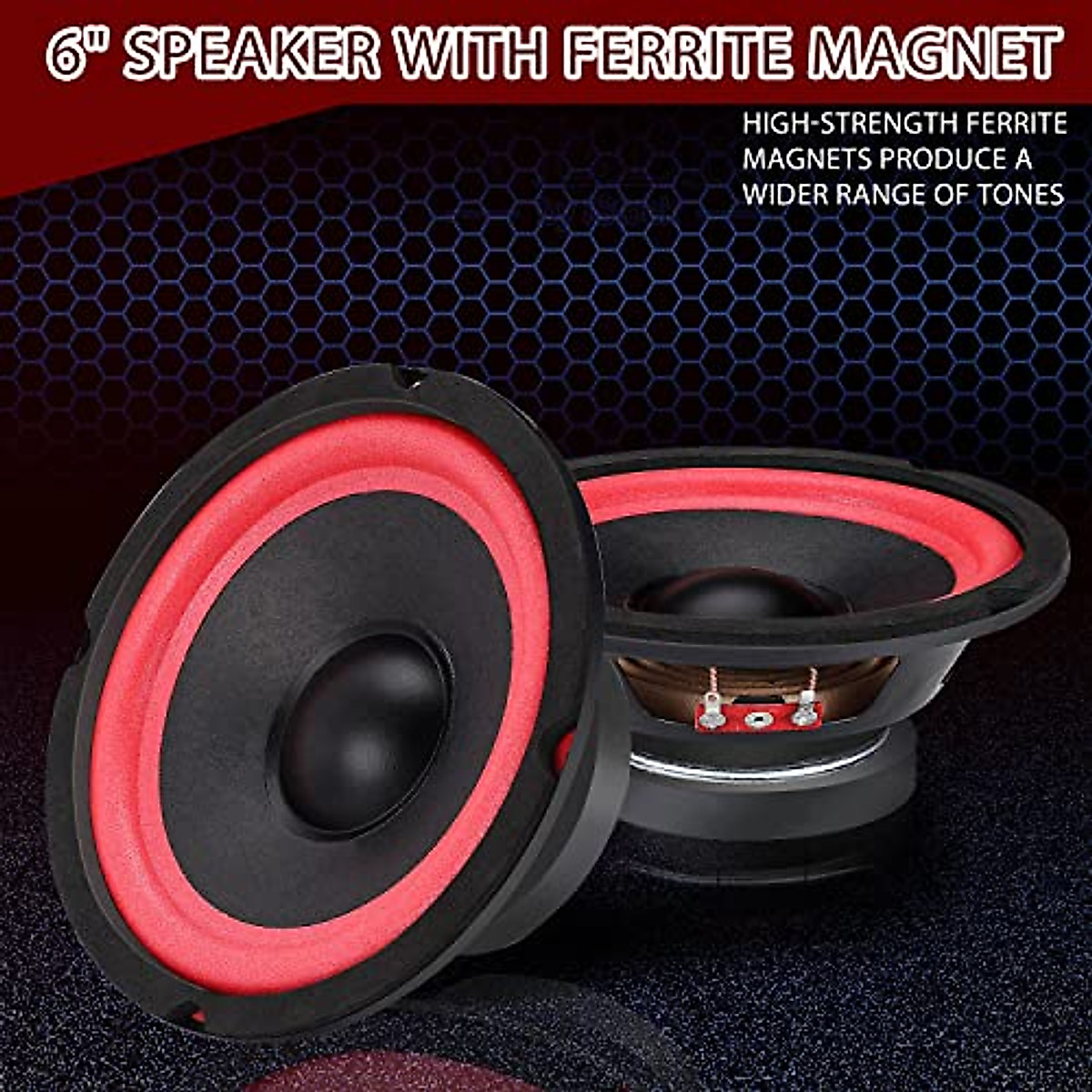 Facmogu 2PCS 8in Full Range Audio Speakers, RMS 50W Peak 120W, 4 Ohm Car Vehicle Audio Full Range Drivers, Wide Range DIY Loudspeaker Woofer Replacement - Red