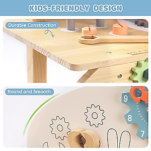 ROBOTIME Kids Tool Bench Set- Large Wooden Work Bench Construction Toys, Workshop w/Kid Toys Tool Set (41 Pieces) for Toddlers Boys Girls Age 3 4 5 6 7