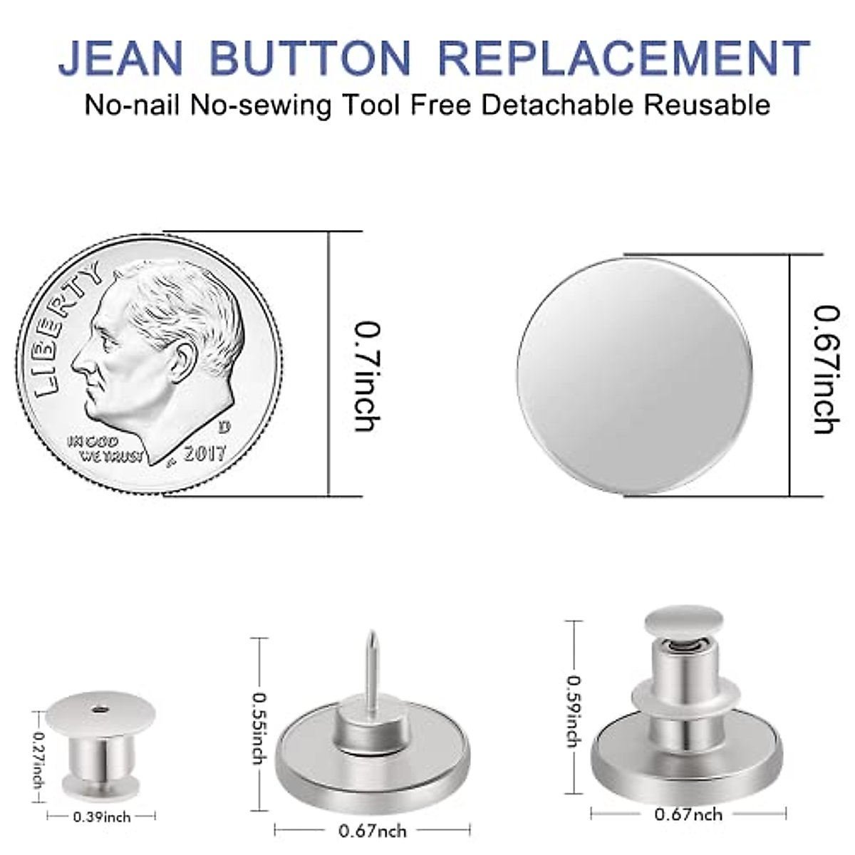 12 Sets Jean Buttons Pins for Jeans, No Sew Jean Buttons for Loose Jeans Pants Button Tightener, Ceryvop Adjustable Buttons for Jeans Too Big Snap Tack Jeans Button Replacement