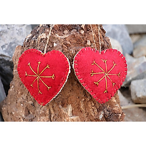 De Kulture Handmade Premium Wool Felt Snowflake Heart Eco Friendly Needle Felted Christmas Xmas Tree Decoration Stuffed Ornament for Home Office Party Holiday Décor, (Set of 2)