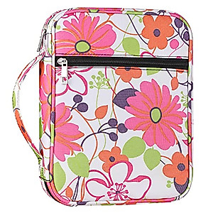 Floral Bible Cover, Carrying Book Case Church Bag Bible Protective with Handle and Zippered Pocket, for Men Women Father Kids 10.4" x7.8"x2.2"
