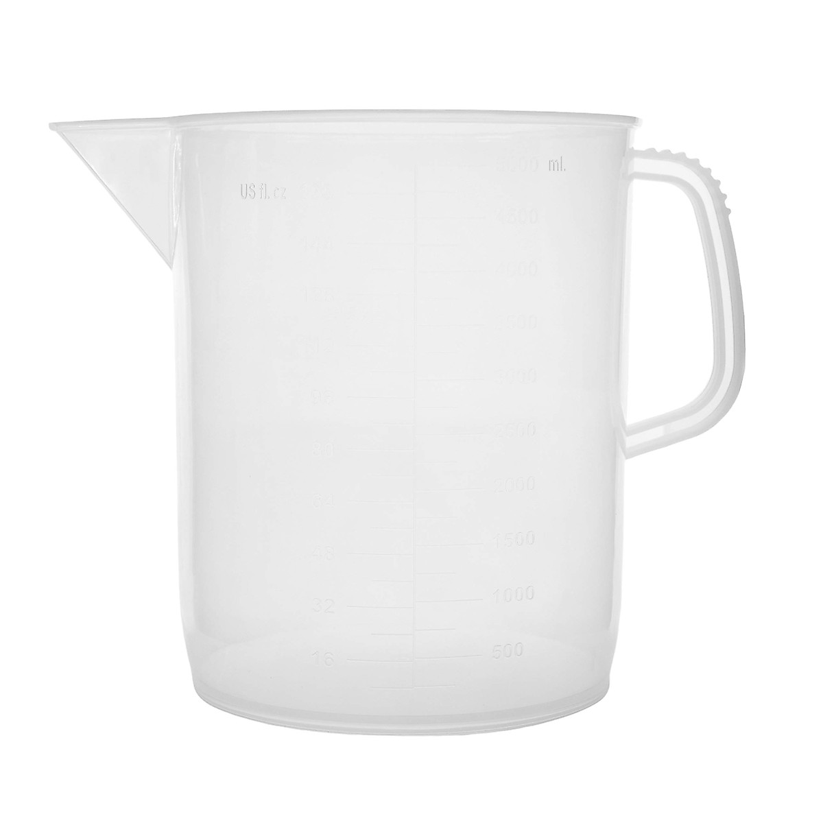 EISCO Measuring Jug, 5000mL (5 Liter) - Short Form - Polypropylene Plastic - Molded Graduations - Chemical Resistant, Autoclavable - Handle for Convenient Lifting - Pitcher, Large Measuring Cup