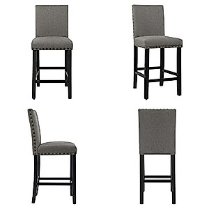 DAGONHIL 24 inch Bar Stools Set of 4, Counter Height Bar Stools with Backs, Nail Head Barstools with Wood Legs, Upholstered Kitchen Island Chairs, Gray