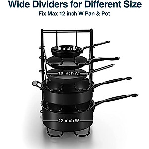 SOCONT Pot and Pan Organizer for Cabinet, Adjustable 8 Tiers Pans Pots Lid Organizer Rack Holder with 3 DIY Methods, Hanger Stacker Organizer Stand for Kitchen Counter and Cabinet