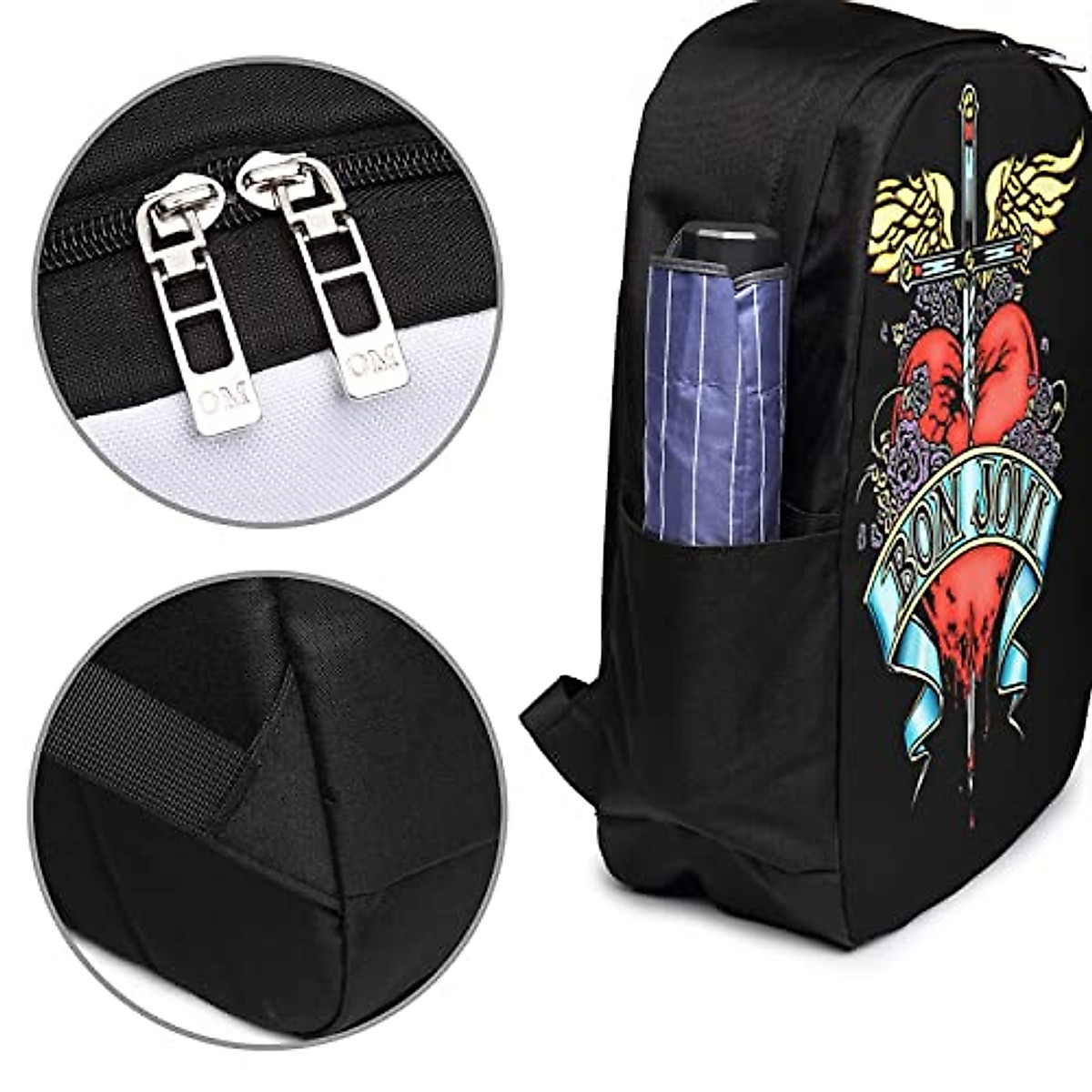 Bon Rock Band Jovi Travel Laptop Backpack, Business Anti Theft Durable Backpack With USB Charging/Headphone Port Daypack College School Computer Bag Gifts for Men & Women Fits 17x 12 x 6.5 Inch Bookbag