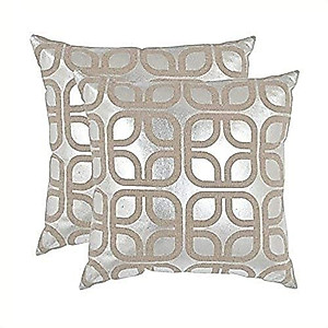Safavieh Pillow Collection Throw Pillows, 18 by 18-Inch, Cole Pillow Silver, Set of 2