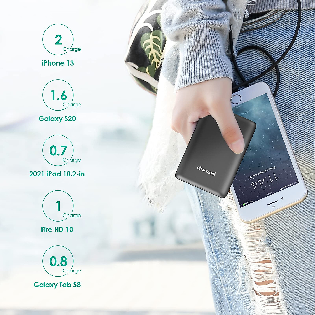 Charmast Portable Charger, Small 10000 Quick Charge Battery Pack, USB C Power Bank Fast Charging Mini Portable Battery Charger for iPhone, Samsung, More Phones