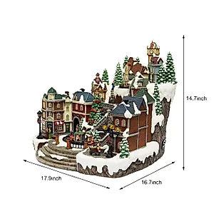 Christmas Village Centerpiece Decor, Tiered Village Town Center, with Rotating Train and Village Buildings, featuring LED Lights, Christmas Music, and Animation - Power Adapter (included)