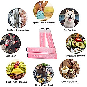 TOURIT Ice Packs for Coolers Reusable Long Lasting Freezer Packs for Lunch Bags/Boxes, Cooler Backpack, Camping, Beach, Picnics, Fishing and More (Set of 4, Red)