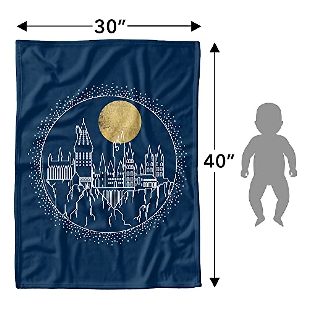 Harry Potter Soft Fleece Baby Blanket for Infant Toddler, All Season Cozy Crib Throw 30"x40" Hogwarts Full Moon Line Art